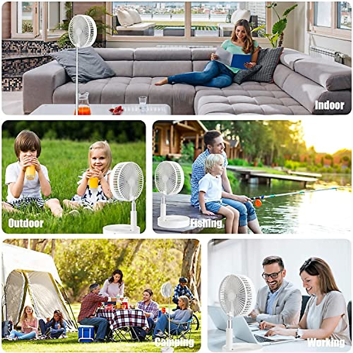 SDYXJ Portable Fan Rechargeable, Stand & table fan Folding Telescopic & Adjustable Height With 4 Speeds Quiet for Office Home Outdoor Camping with 2 PCS charging cable