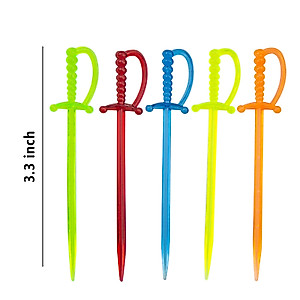 ODDIER 100PCS 3.3 Inch Plastic Sword Toothpicks Picks for Appetizers, Fruit Fork Cocktail Sticks Disposable, Cocktail Sticks and Cocktail Picks for Drinks,Multicolor