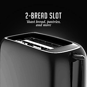 OVENTE Electric Kettle + 2-Slice Toaster Combo, 1.7L Hot Water Boiler with Auto Shut-Off and Boil Dry Protection, Toasting Machine with 6-Shade Settings and Removable Crumb Tray, Black KP72B + TP2210B