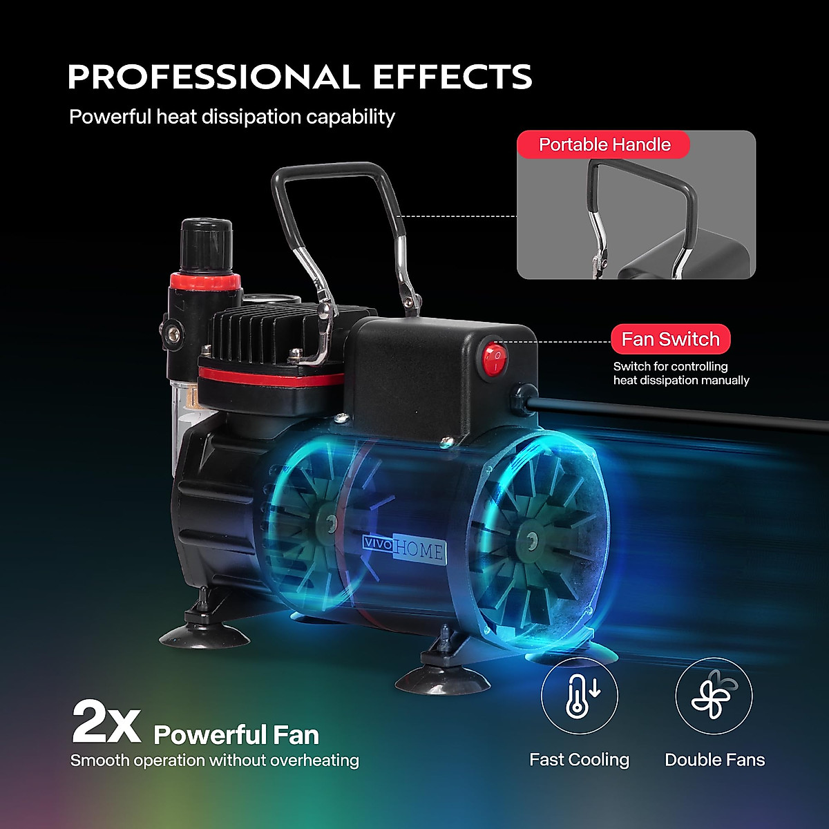 VIVOHOME Airbrush Kit with Dual Fan Air Compressor and 3 Dual Action Airbrush Gun, Gravity and Siphon Feed, Quiet Air Brush Set with 8 Primary Opaque Colors, Cleaning Brush, 2 Cup