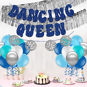 HOMEZZO Dancing Queen Party Decorations, Glitter Dancing Queen Disco Ball Banner Silver Fringe Banner for Mamma Mia Party Decorations Birthday Bridal Shower Bachelorette Wedding Party