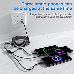 Multi 3 in 1 USB Long iPhone Charging Cable, 3M/10Ft Nylon Braided Universal Phone Charger Cord USB C/Micro USB/Lightning Connector Adapter for Android/Apple/Samsung/LG/Pixel/Huawei/XiaoMi(Black)