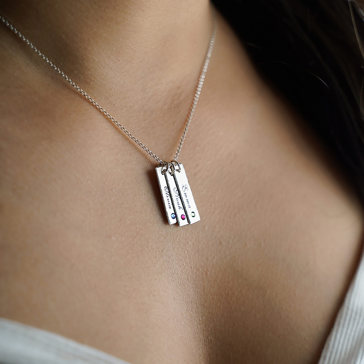 Unity in Three with Swarovski Setting Personalized Charm Necklace. Customized Pendants with Names of Your Choice. Choose Up to 3 Birthstones, and 925 Chain. Gifts for Her