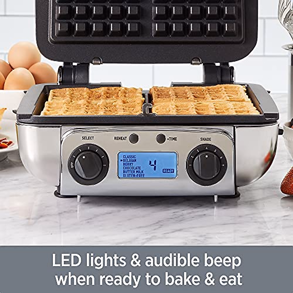 All-Clad Gourmet Digital Waffle Maker with Removable, Dishwasher-safe Plates. 4 slice, Silver
