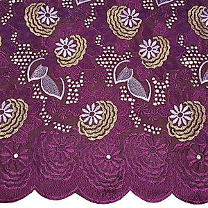 Bestway Lace African Lace Fabric 5 Yards Floral Voile Rhinestones Embroidery for Nigerian Wedding Party Dress Material (Magenta)