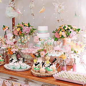 24 PCS Peter Pan Cupcake Toppers Glitter Star Do Not Grow Up Night Fairy Tales Neverland Elf Girl Cupcake Picks for Baby Shower Birthday Party Cake Decorations Supplies Gold Black