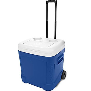 Igloo Ice Cube Wheeled Roller Cooler, White/Blue, 60 Qt