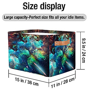 YoCosy Large Storage Baskets for Organizing Shelves Galaxy Star Universe Space Foldable Cube Storage Bins with Handles Rectangle Fabric Closet Organizers for Home Toys Clothes, 1 Pack