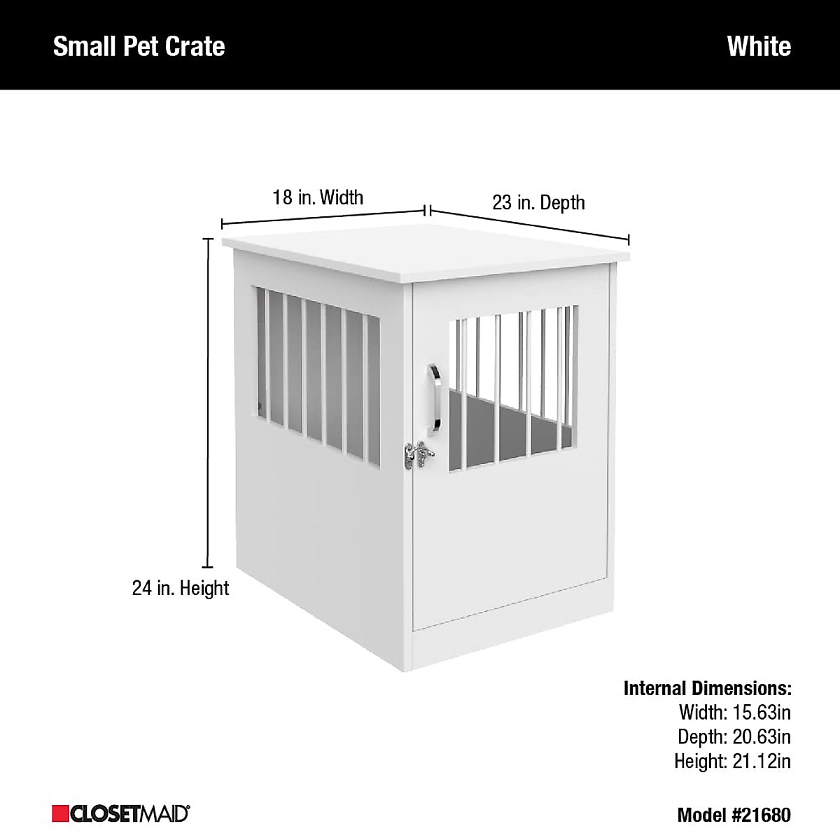 ClosetMaid Pet Crate End Table Furniture for Small Dogs or Cats Under 12 lbs, White Wood Finish