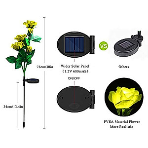 Solar Garden Rose Lights, Decorman 2 Pack Realistic Solar Outdoor Flower Lights Waterproof LED Stake Landscape Decorative Lights with 10 Roses for Garden, Lawn, Yard, Pathway, Patio, Backyard (Yellow)