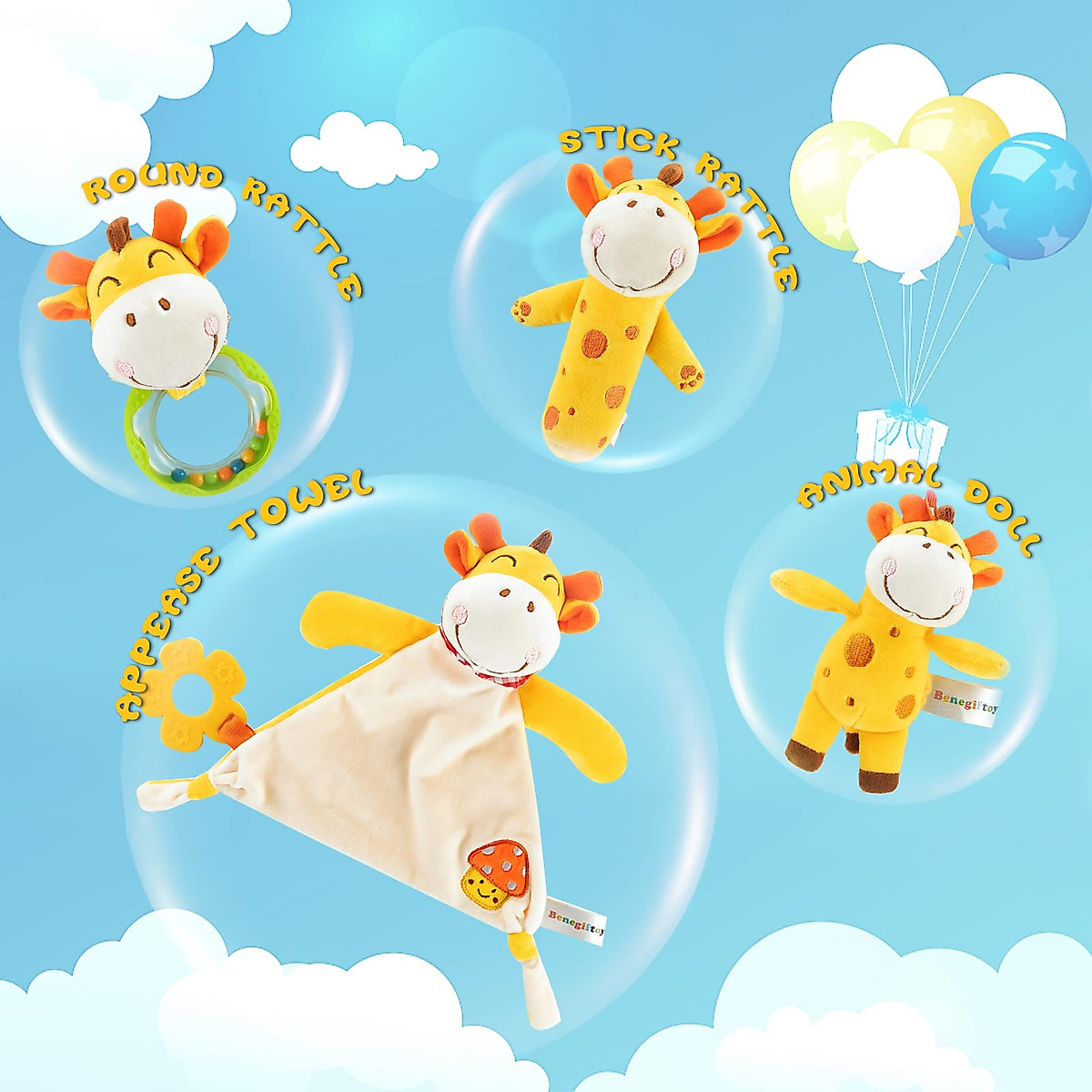 by Rattle Toys for Babies 0-6 Months Soft Baby Toys Stuffed Animal Plush Rattle Newborn Sensory Toys Newborn Infant Security Blanket Loveys Small Animals Doll（Giraffe）