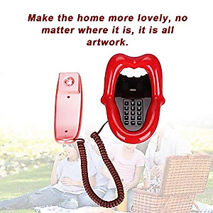 Large Tongue Landline,WX-3203# No Caller ID Red Large Tongue Shape Desktop Telephone Support Number Storage/Dialing Pause/Redial,Fashionable Home Decoration Phone
