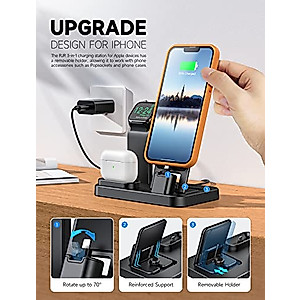 RJR Updated 3 in 1 Charging Station for Apple Devices, Self Adjusting Charging Dock for iWatch 8 7 6 SE 5 4 3 2 1, Built-in Charger Stand for iPhone Series AirPods Gifts (with 15W Adapter) Black