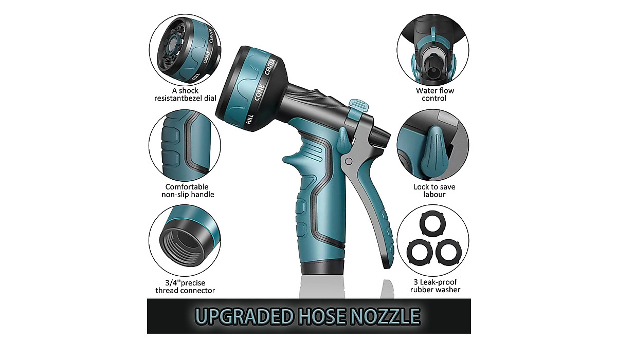 Upgrade Garden Hose Nozzle with 8 Spray Patterns & Water Control