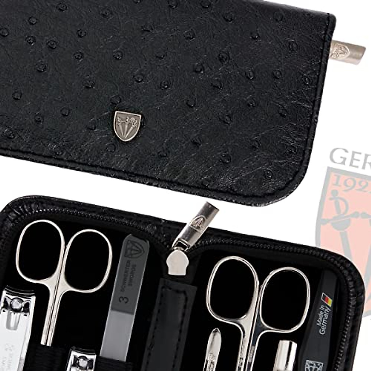 3 Swords Germany - brand quality 8 piece manicure pedicure grooming kit set for professional finger & toe nail care scissors clipper fashion leather case in gift box, Made in Solingen Germany (22009)