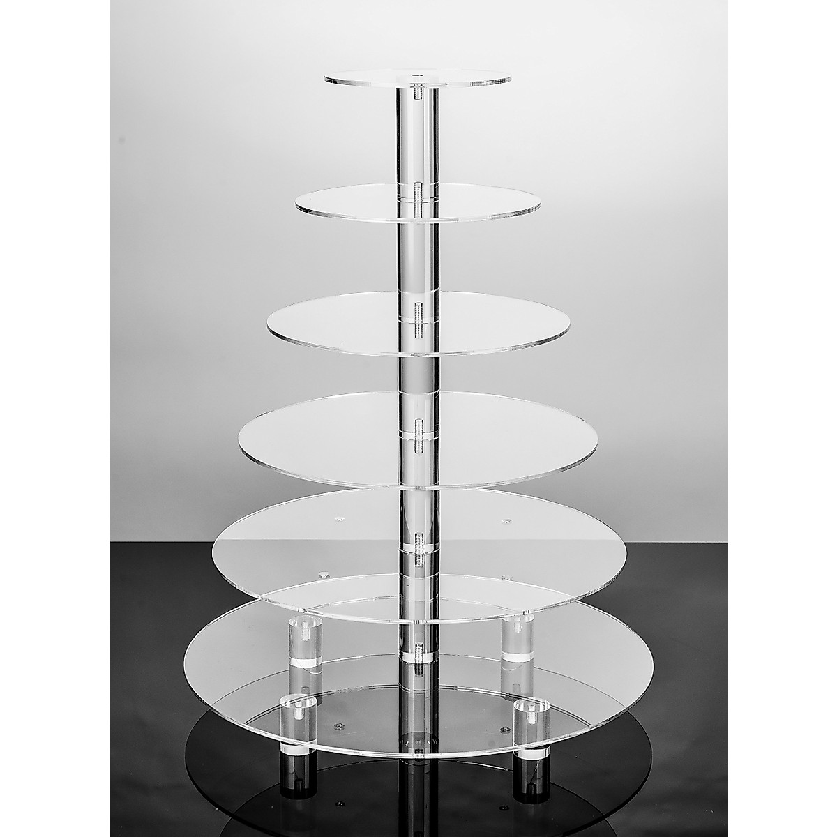 Jusalpha® Large 6-Tier Acrylic Glass Round Wedding Cake Stand- Cupcake Stand Tower/Dessert Stand- Pastry Serving Platter- Food Display Stand (Large with Rod Feet) (6RF)