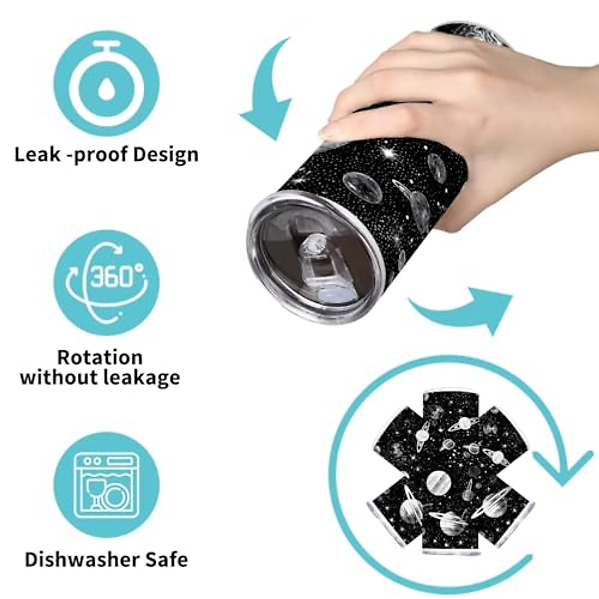 Honeybaby Space Starry Sky Coffee Tumbler 20 oz with Straw & Lid Leak Proof Tumbler Reusable Stainless Steel Tumblers Insulated Water Bottles Gifts for Women Men