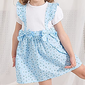 Sosomi Toddler Summer Dress Cotton One-Piece Blue Toddler Dress 3T Toddler Girl Dress Cute Floral Print Blue Dress for Toddle Girls Ruffle Girls' Dresses Little Girl Dress Cute Girls Dresses