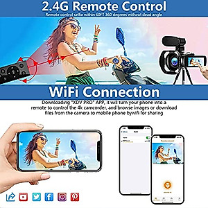 Video Camera Camcorder 4K 60FPS HD 48MP 18X Digital Camcorder 3.0'' HD Touch Screen Vlogging Camera for YouTube IR Night Vision Camcorder with Stabilizer, Remote Control, External Microphone