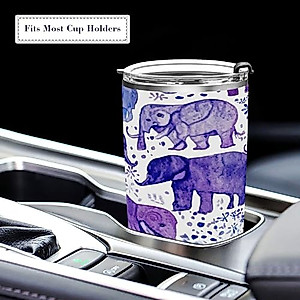 Wassud Violet Elephants 20 oz Tumbler with Lid and Straw Stainless Steel Double Wall Vacuum Tumblers Insulated Travel Coffee Mug for Cold and Hot Drinks