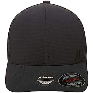 Hurley Men's Phantom Ripstop Curved Bill Baseball Cap, Black/Black, S-M