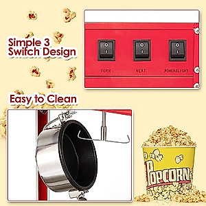 Garvee Commercial Popcorn Machine with Stand - Professional Cart Popcorn Maker Machine With 8 Oz Kettle Makes Up to 60 Cups, With Lockers for Home Movie Theater Style 34.3 * 19.3 * 31 inches