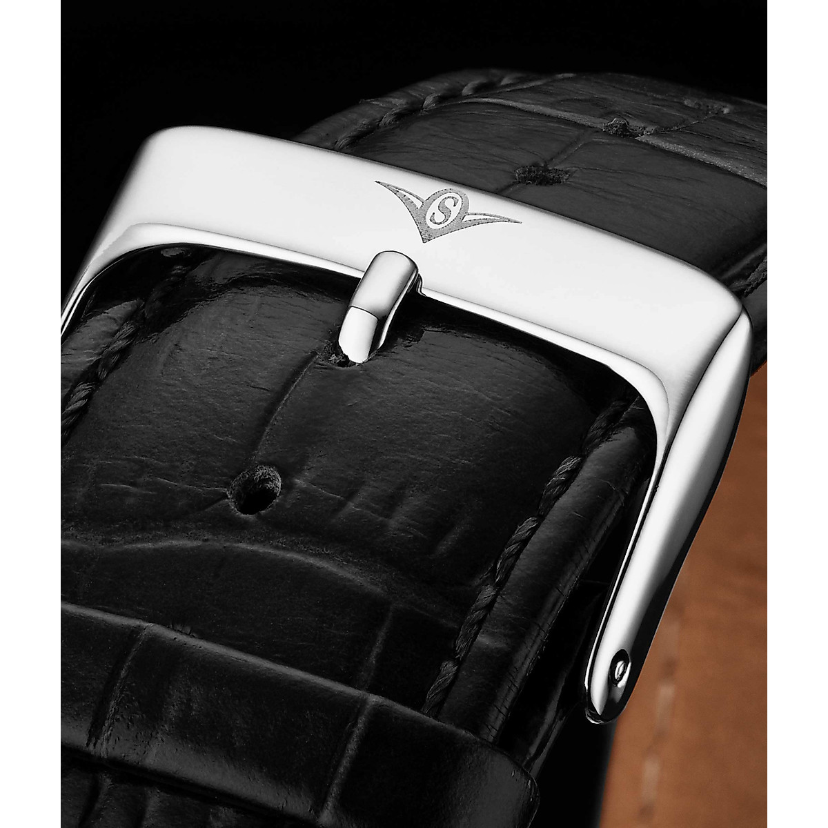 Stuhrling Original Legacy Men's Automatic Watch Stainless Steel 46 MM Case Genuine Leather Strap Watch Black (Silver)