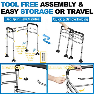Medhelp FSA/HSA Eligible Toilet Safety Rails, 380lbs Stainless Steel Adjustable Toilet Safety Frame, Toilet Rails with Handles & Toilet Paper Holder, Toilet Bars for Elderly, Disabled & Handicap