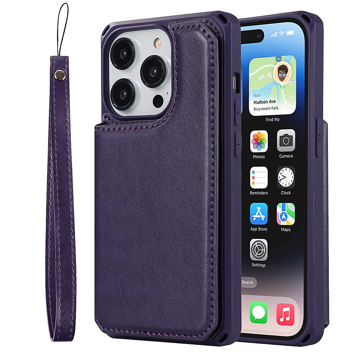 Cavor for iPhone 14 Pro Max Case Wallet with Card Holder,for iPhone 14 Pro Max Wallet Phone Case for Women Men,Leather Credit Card Holders Shockproof Stand Case-Dark Purple