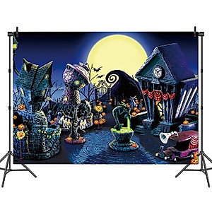 Happy Halloween Backdrop for Photography Christmas Castle Pumpkin Bat Moon Photo Background for Halloween Scary Party Newborn Baby Shower Banner 5x3ft