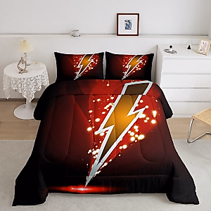 Manfei Flash Bedding Set,Lightning Strike Comforter Set with Pillowcases,Shiny Dots Gaming Design Bedding Decor,Boys Girls Youth Gamer Duvet Insert Queen Size 3 Pieces