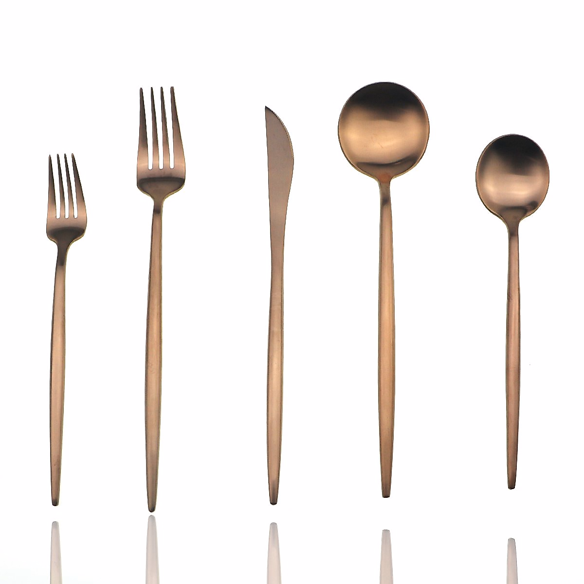 JASHII 18/10 Stainless Steel 5-Piece Matte Rose Gold Flatware Set,Dinner Knife Fork Salad Fork Dessert Spoon, Service for 1, Luxury Silverware Cutlery Utensil Sets