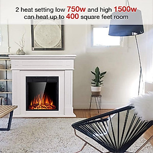 Joy Pebble 36'' Wood Electric Fireplace Mantel Package Freestanding Heater Corner Firebox with Log Hearth and Remote Control,750-1500W (Ivory White)