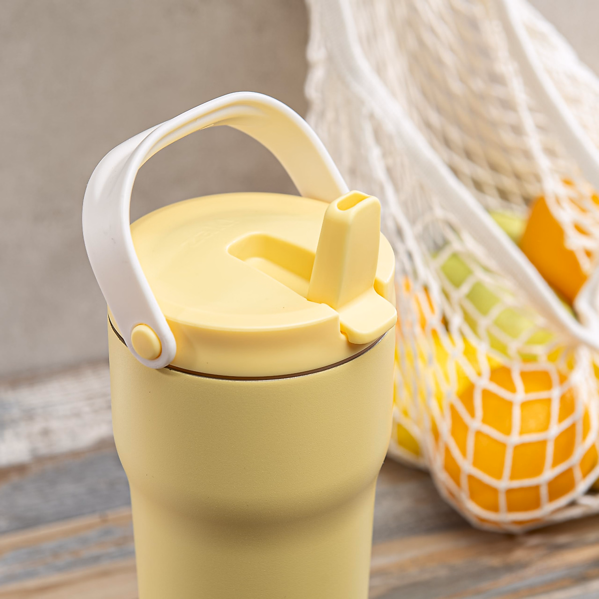 Zak Designs Sutton Travel Tumbler for On the Go, 30oz Stainless Steel with Vacuum Insulation, Straw Spout, Carry Handle for Cold Drinks (Vanilla Yellow)