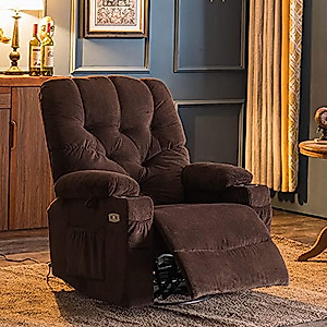 MCombo Electric Power Swivel Glider Rocker Recliner Chair with Cup Holders for Nursery, Hand Remote Control, USB Ports, 2 Side & Front Pockets, Plush Fabric 7797 (Brown)
