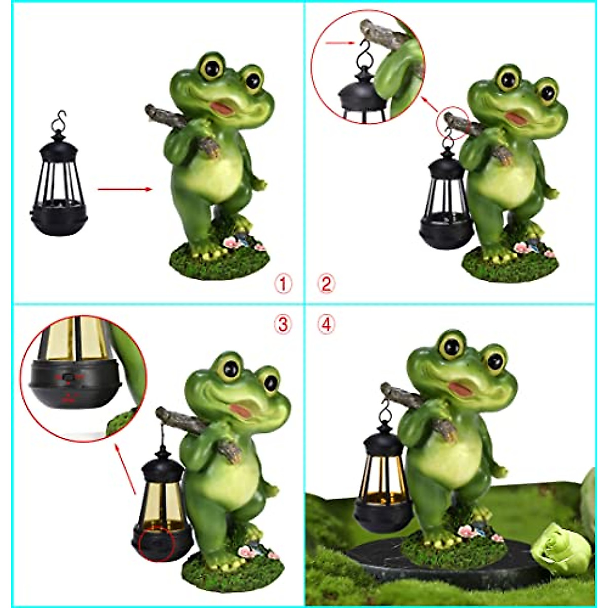 CFFOWNUG Frog Garden Decoration with Solar Lantern,Resin Solar Frog Statue with Solar Lights Outdoor Garden Frog Decor for Pathway Yard Lawn Patio Decorations