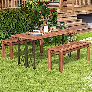 SPORFIT Wooden Outdoor Bench, 2-Seater Backless Garden Bench, Solid Weatherproof Wood Frame for Outdoors, 39.5” Long Slatted Patio Bench for Entryway, Porch, Backyard, Lawn, Natural