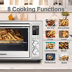 Galanz GT12SSDAN18 Digital Fry & Rotisserie Combo 8-in-1 Air Fryer Toaster, Convection Oven with Pizza & Dehydrate, 4 Accessories Included, 1800W, 26 Quart Large, Stainless Steel, 30L, 2 knobs