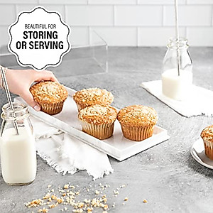 Gold Valley Rectangular Cake Tray, Cake Plate Dish with Lucite Display Cover Lid, Dessert Holder Tray, Cake Stand, White Marbleized Grain Rectangle Cake Platter with Lucite Cover, Pastry Base