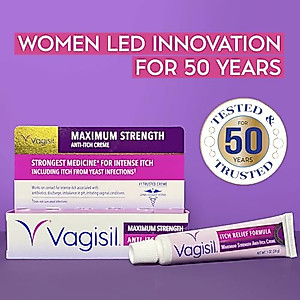Vagisil Maximum Strength Feminine Anti-Itch Cream with Benzocaine for Women, Helps Relieve Yeast Infection Irritation, Gynecologist Tested, Fast-acting, Soothes and Cools Skin, 1 oz