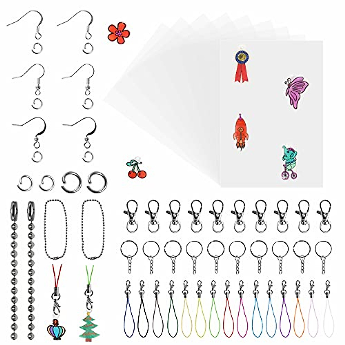 BAPHILE Shrinky Dink,301PCS Shrink Art Plastic Sheets Kit Include 20PCS Clear Frosted Heat Shrinky Paper with 281PCS Keychains Accessories for Adults Kids Creative Craft School Project