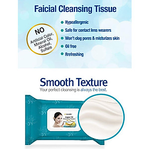 Epielle Argan Oil Cleansing Facial Tissues Makeup Remover Wipes Gentle and Nicely Scented Towelettes - 60 Sheets per pack, 4 pack (new)