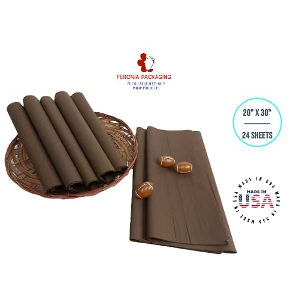 Chocolate Tissue Paper Squares, Bulk 24 Sheets, Premium Gift Wrap and Art Supplies for Birthdays, Holidays, or Presents by Feronia packaging, Large 20 Inch x 30 Inch