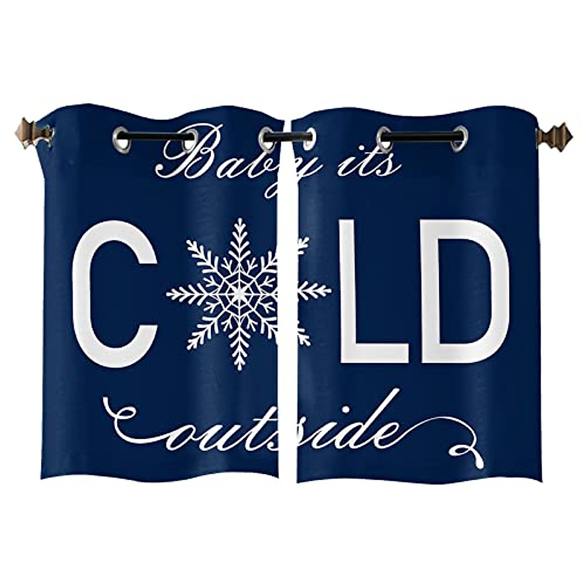 LBDEKOR Kitchen Curtain 39 Inch Length, Christmas Grommet Curtain for Kitchen Winow Curtains Drapes for Living Room Bedroom Bathroom Window Treatment 2 Panels Set Cold Winter Snowflakes Blue Backdrop