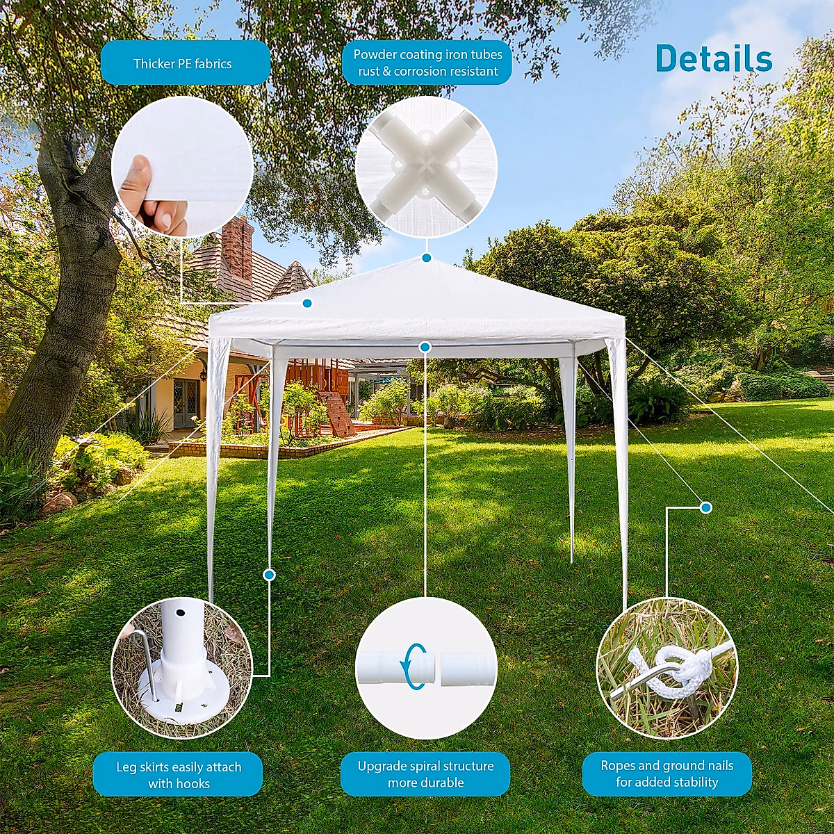 10' x 10' Outdoor Canopy Tent, White Party Tent with Spiral Tube, Wedding Patio Gazebo with Dressed Legs, Small Waterproof Tent for Barbecue, Camping