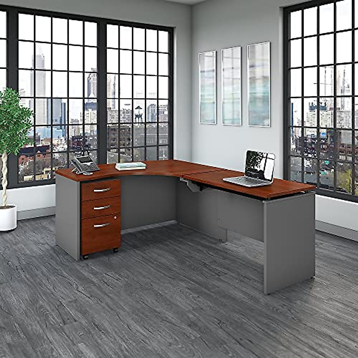 Bush Business Furniture Series C Desk, Hansen Cherry/Graphite Gray