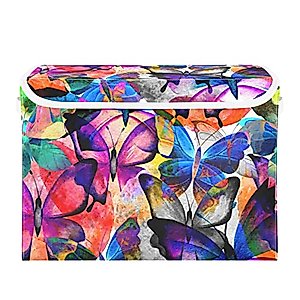 innewgogo Butterflies Watercolor Colorful Storage Bins with Lids for Organizing Storage Bin with Handles Oxford Cloth Storage Cube Box for Pets Toys