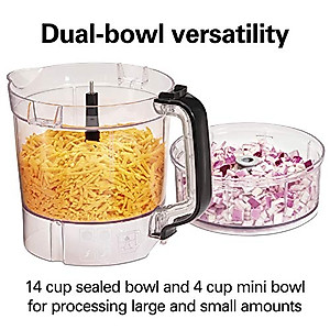 Hamilton Beach Stack & Snap Food Processor and Vegetable Chopper, BPA Free, Stainless Steel Blades, 14 Cup + 4-Cup Mini Bowls, 3-Speed 500 Watt Motor, Black (70585)