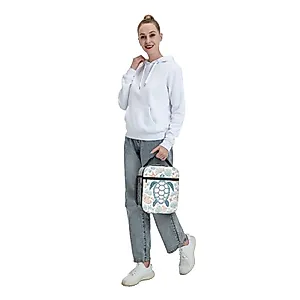 KiuLoam Insulated Lunch Box Sea Turtle Starfish Shells Reusable Lunch Bag With Shoulder Strap For Women/Men/Girls/Boys Lunchbox Meal Tote Bag