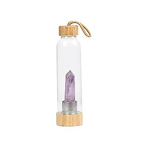 GPPSUNGD Crystal Glass Water Bottle Natural Crystal Energy Bottle with Gemstone Center Crystal Elixir Bottle for Healing and Wellness (Purple)